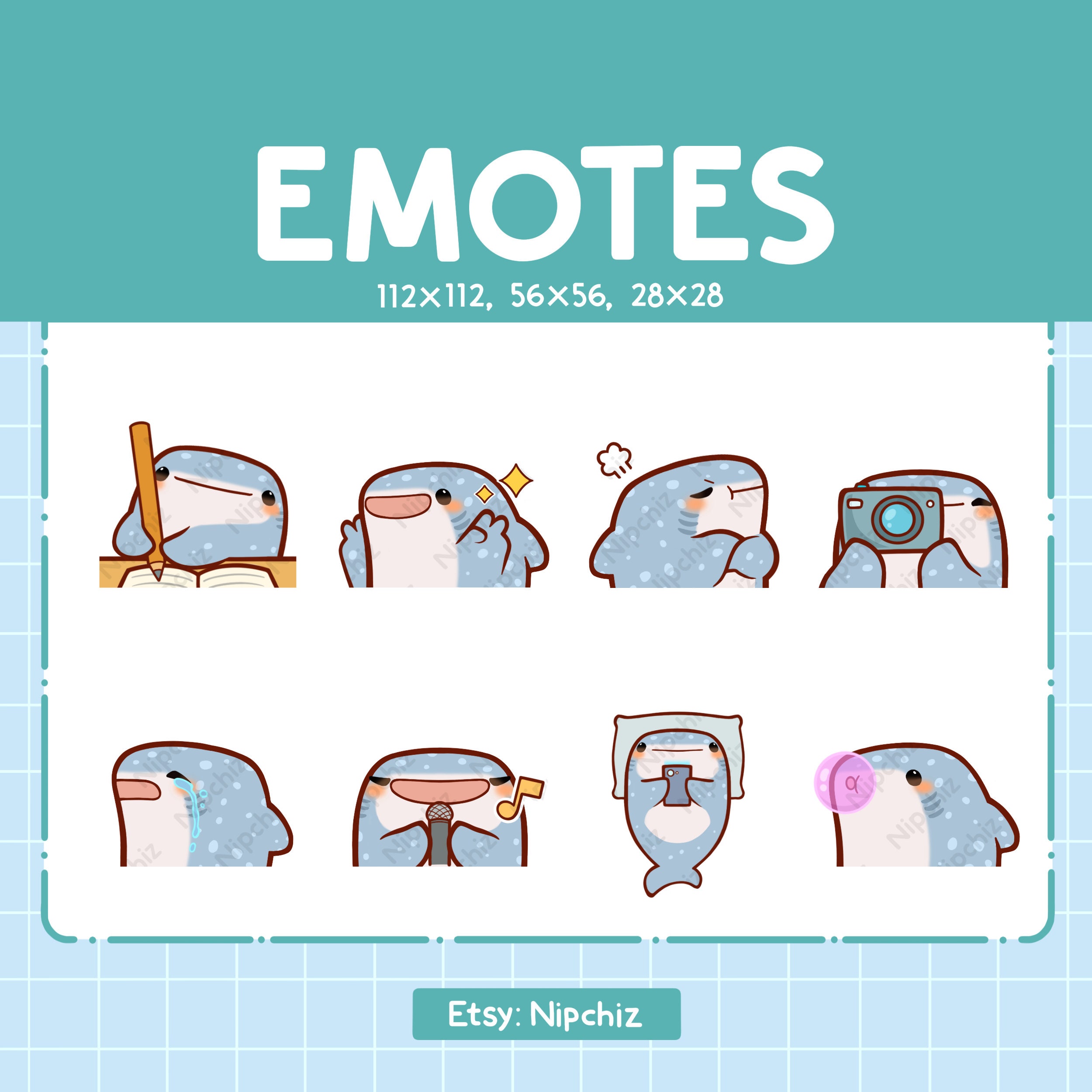 Whale Shark Emotes for Streamer (8) - Kawaii Cute Whale Shark - Emoji ...