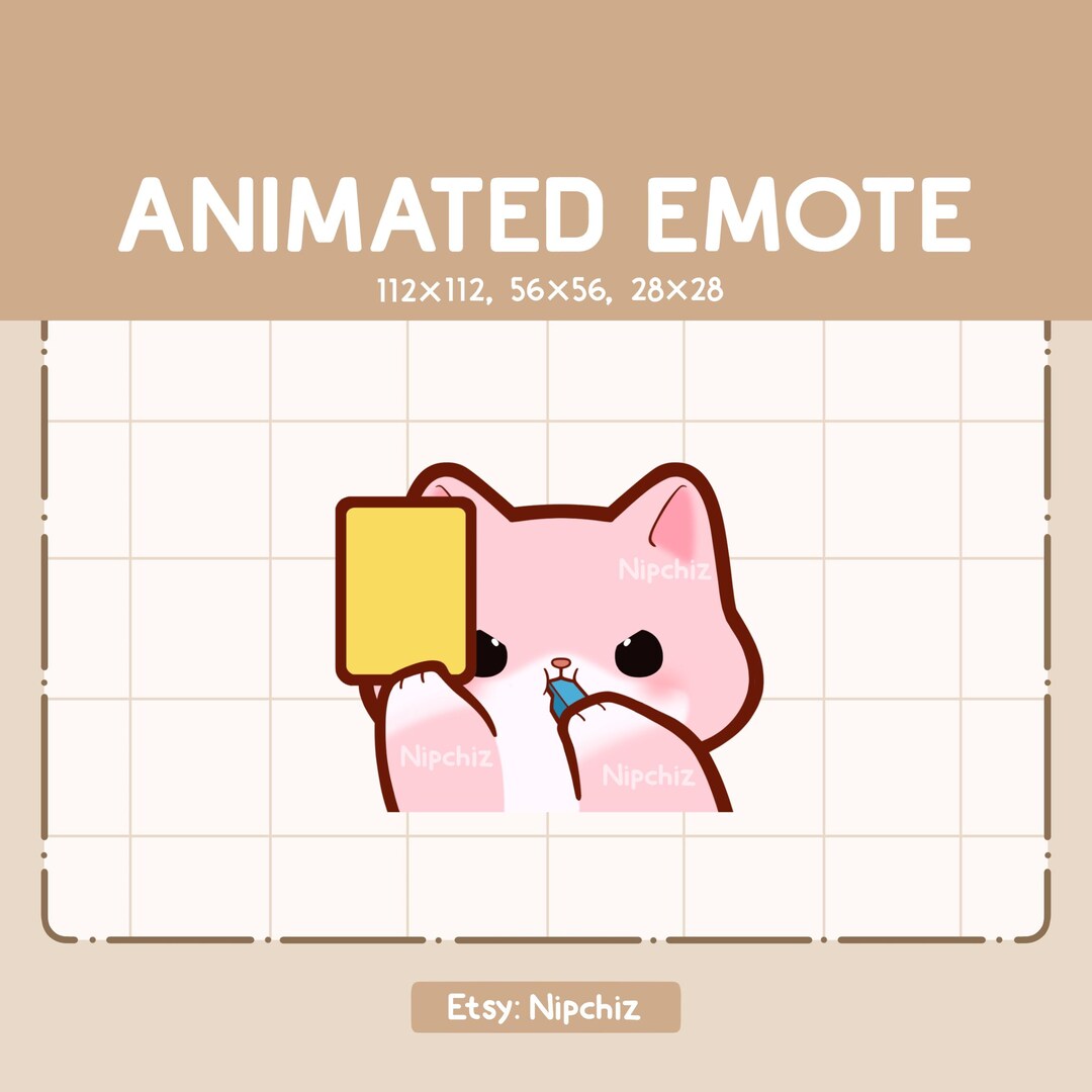 Animated Emote Adorable Pink Cat Blowing Whistle and Holding a Yellow ...