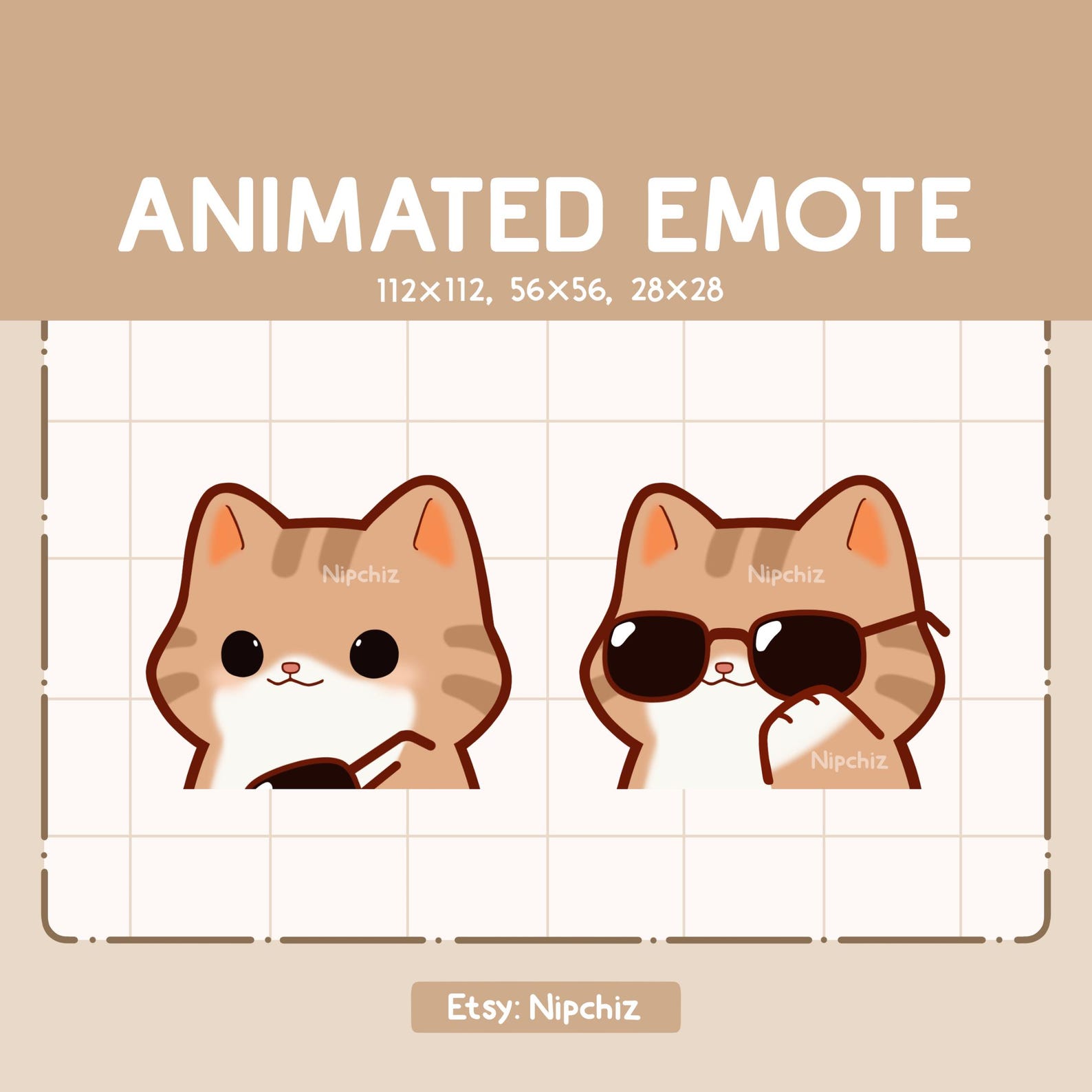 Animated Emote Adorable Brown Tabby Cat is Wearing the Glasses and ...