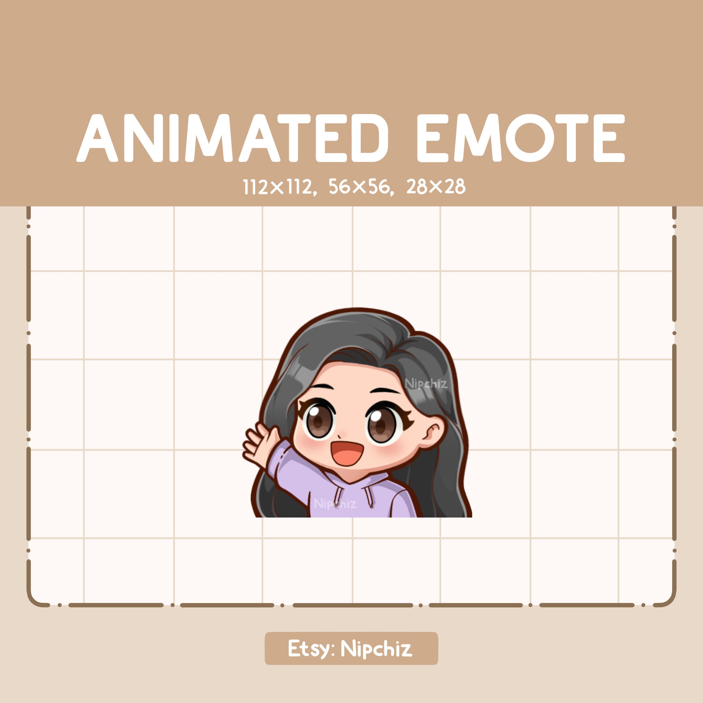 Animated Emote Girl Long Straight Black Hair Waving Hello Emote / Hello ...