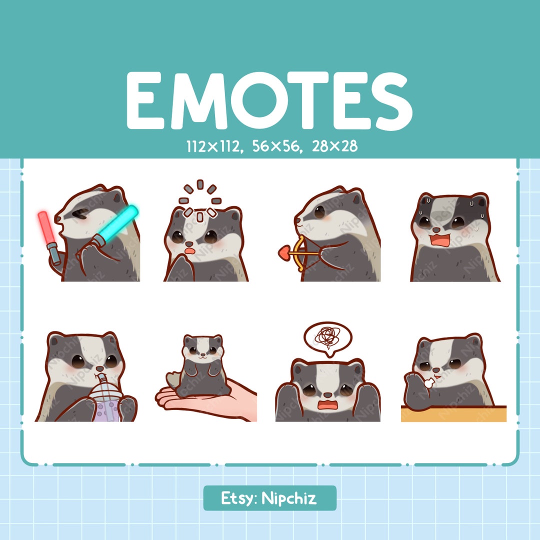 Chibi Badger Emotes for Streaming - (8) Kawaii Emotes – Cute Badger ...