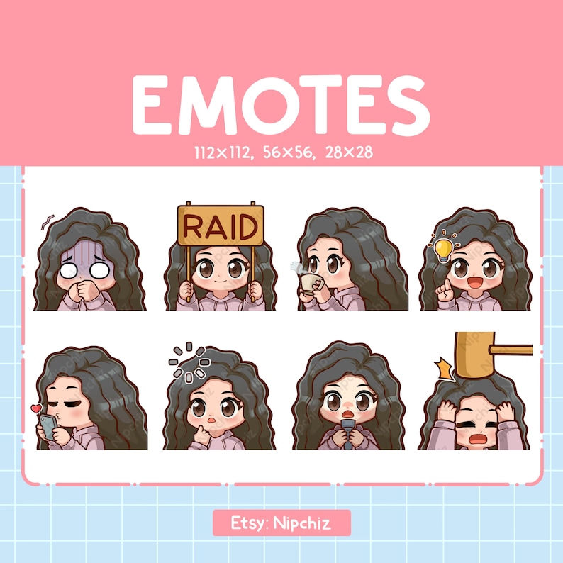 Girl Emote Bundle / Curly Black Hair Emotes for Streaming / 8 Cute Girl ...