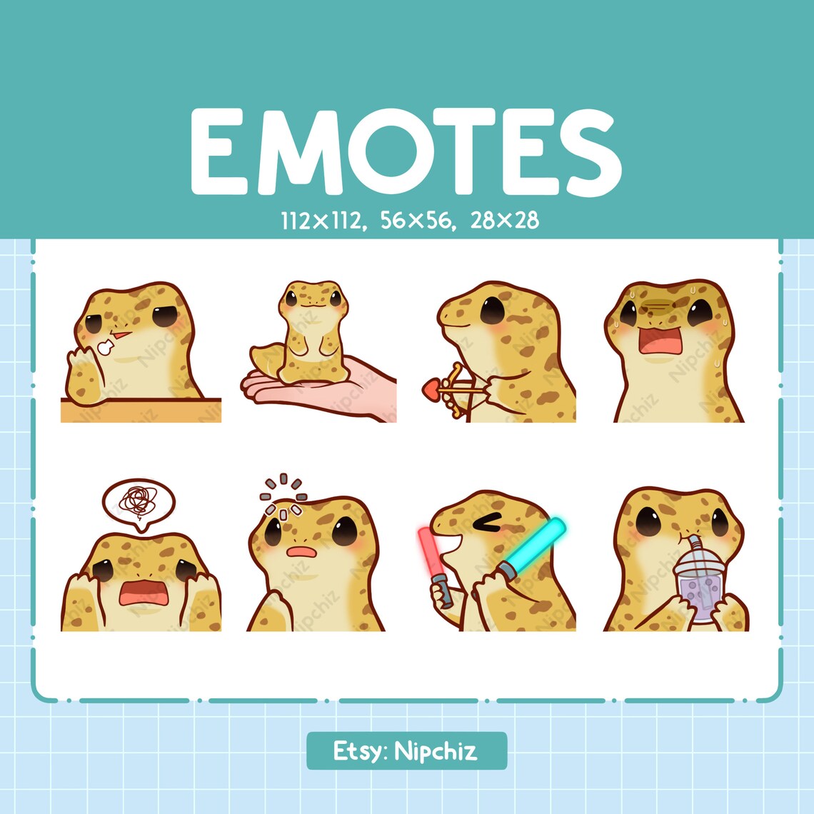Kawaii Gecko Emotes 8 Cute Emotes for Streamer Chibi Yellow Gecko Emoji ...