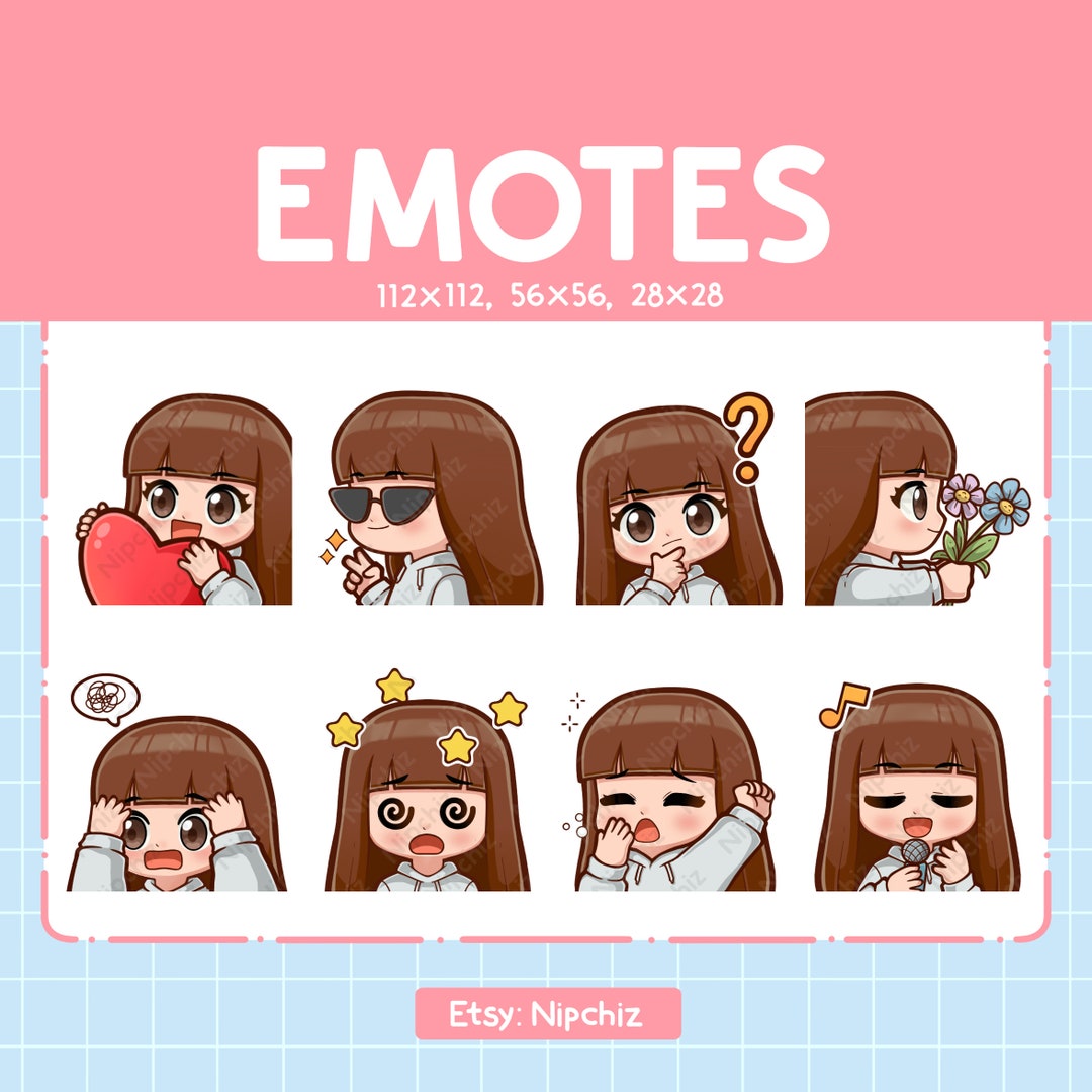 Kawaii Chibi Girl Emotes | 8 Cute Emotes for Streaming | Straight Brown ...
