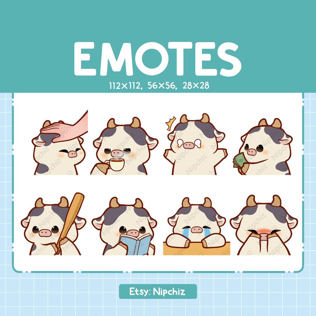 Cow Bundle Emotes for Streaming 8 Cute Cow Emotes Kawaii Emotes Funny ...