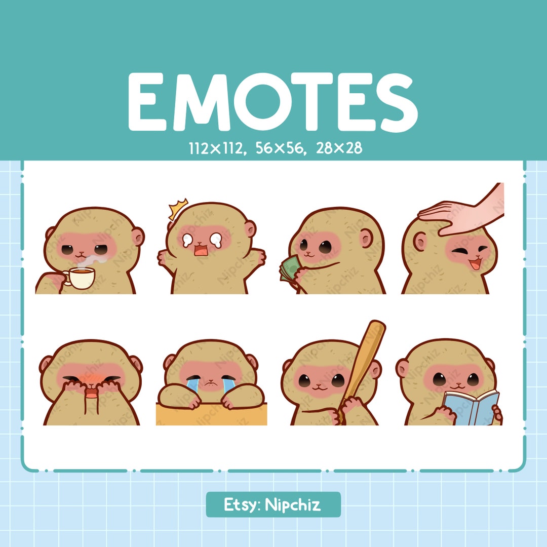 Kawaii Monkey Emotes 8 Cute Emotes for Streamer Chibi Monkey Emoji ...