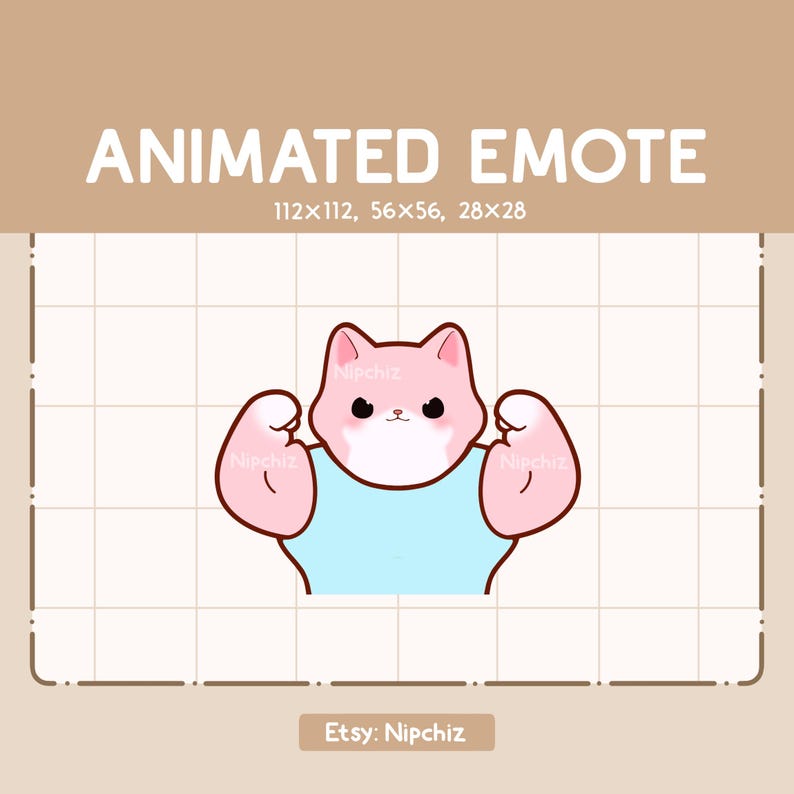 Animated Emote Pink Cat is Flexing His Muscle / Chibi Cartoon Emote ...