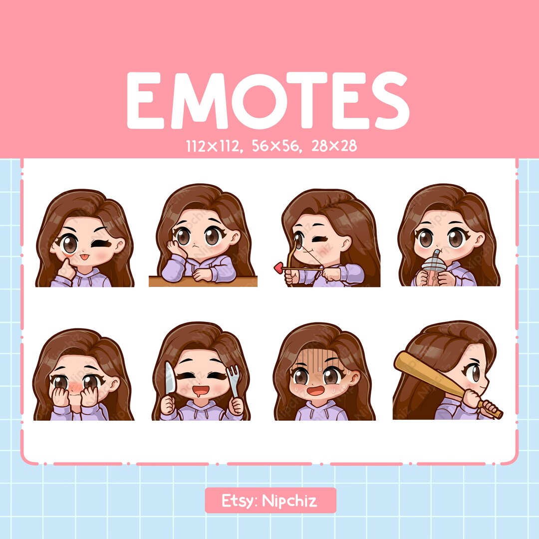 Kawaii Girl Emotes (8) / Long Straight Brown Hair / Cute Emotes for ...