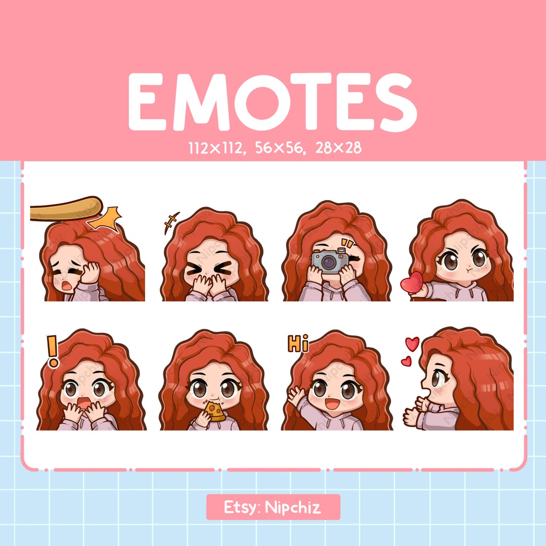 Cute Girl Emotes for Streamer (8) | Red Curly Hair | Brown Eyes ...
