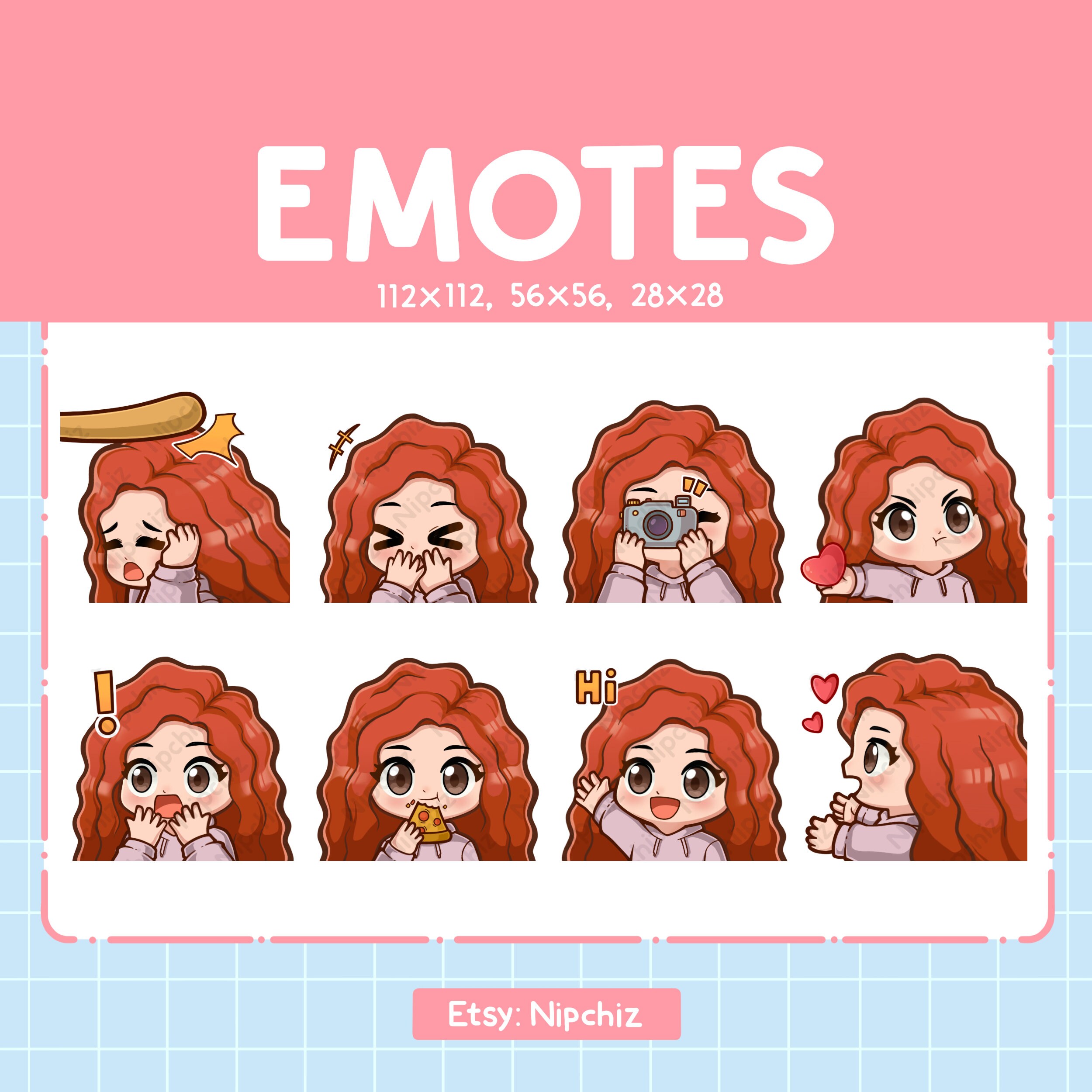 Cute Girl Emotes for Streamer (8) | Red Curly Hair | Brown Eyes ...