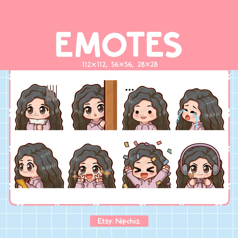 Curly Black Hair | Girl Emotes for Streamer 8 | Brown Eyes | Kawaii ...