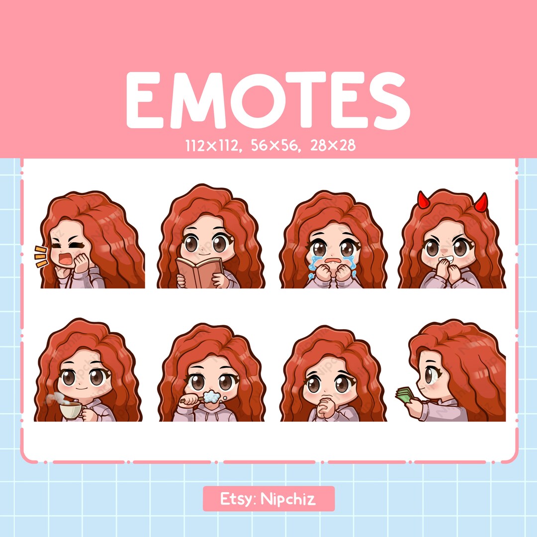 Red Hair, Long Hair, Chibi Girl, Female Emote, Girl Emoticon, Girl ...