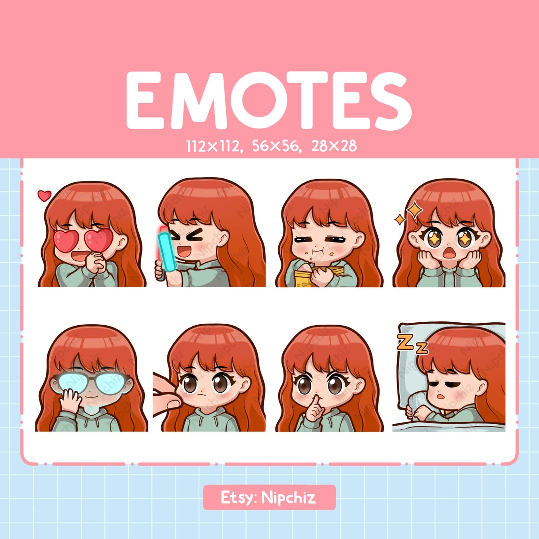 Chibi Girl Emotes for Streaming / Red Hair – Brown Eyes (8) Kawaii ...