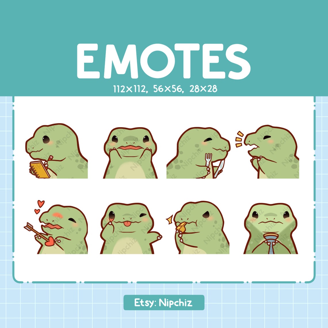 Kawaii Dinosaur Trex Emotes (8) – Cute Emotes for Streamer – Chibi ...