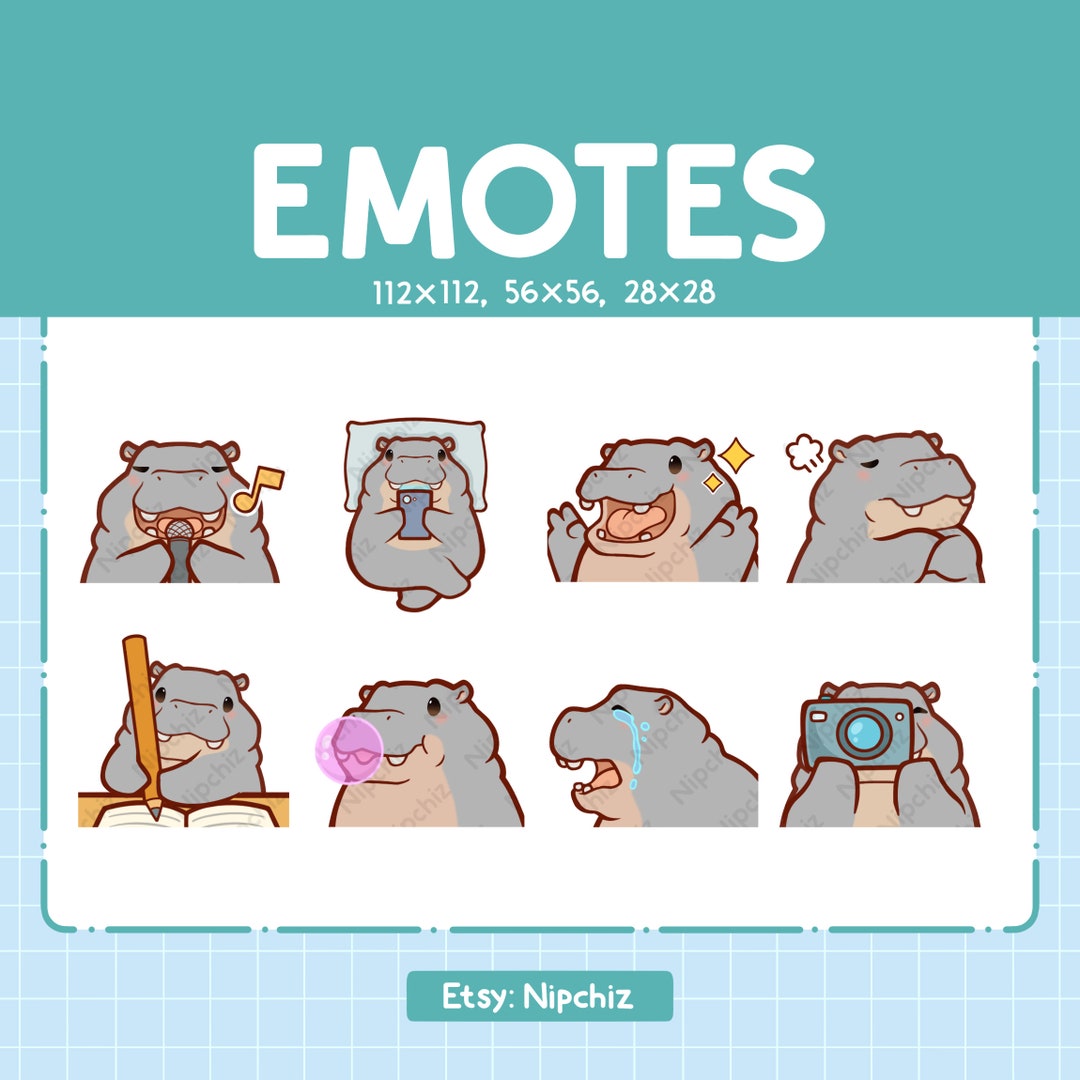 Chibi Hippo Emotes for Streamer 8 Kawaii Cute Hippo Emoji Pack for ...