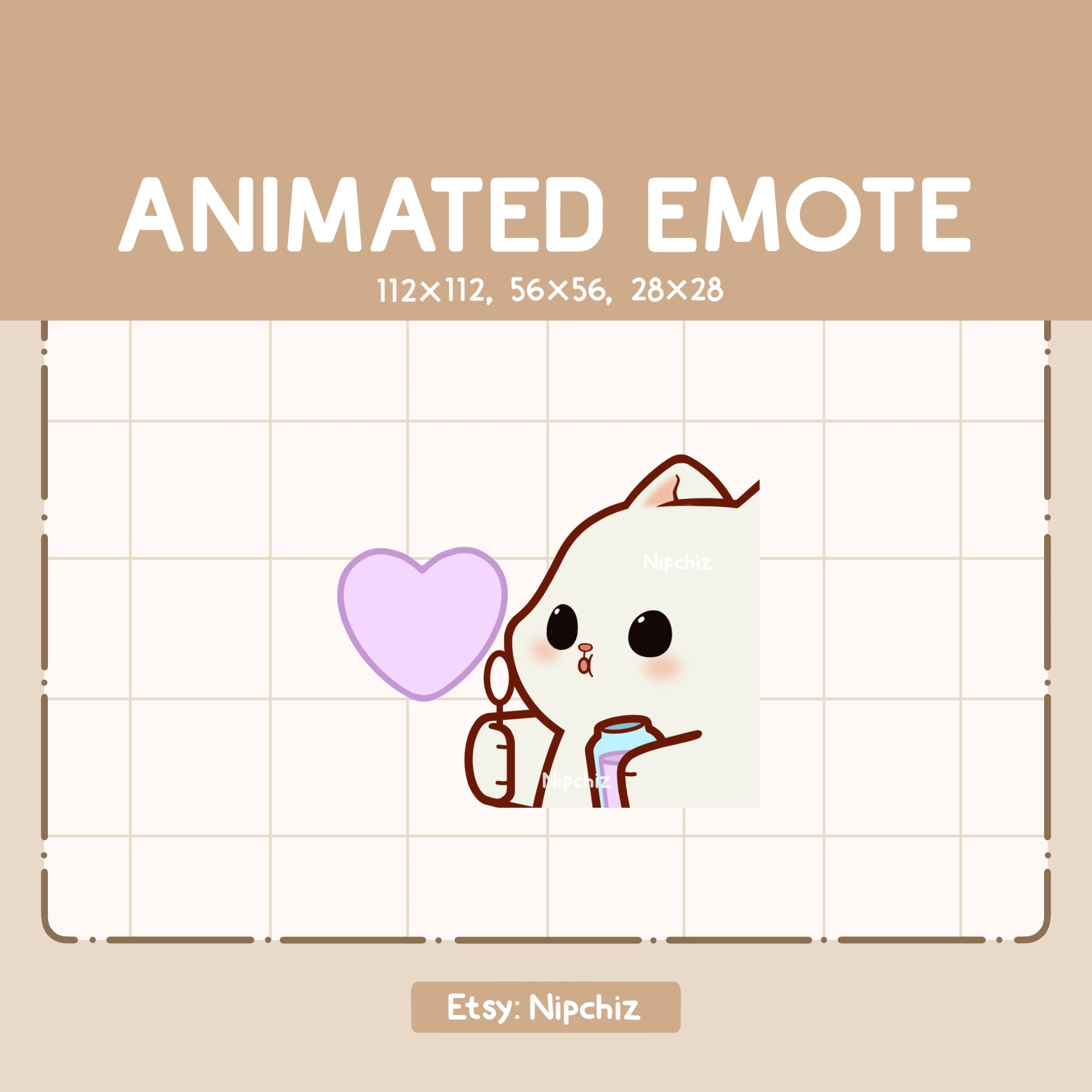 Animated Emote White Cat is Blowing a Love Shaped Soap Bubble / Emote ...