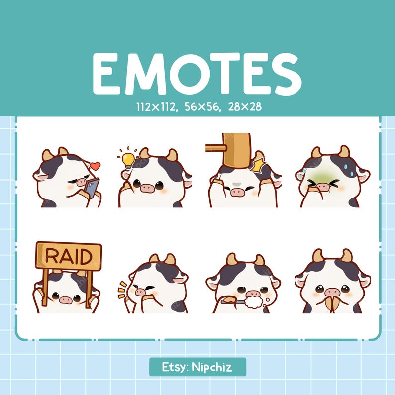 Chibi Cow Emotes for Streaming - (8) Kawaii Emotes – Cute Cow Emote ...