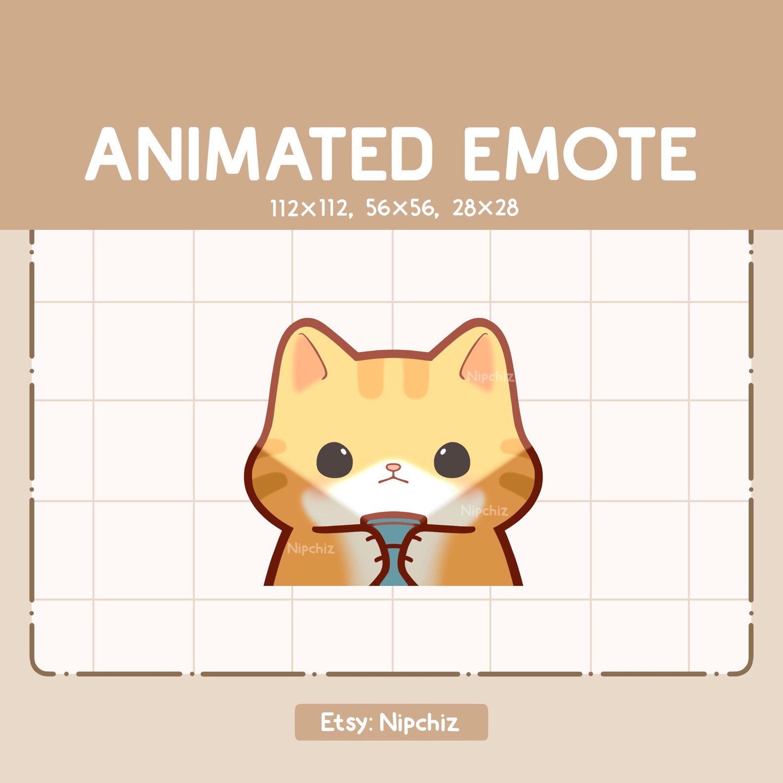 Animated Emote Cute Orange Tabby Cat Flashlight Face / Adorable Cartoon ...