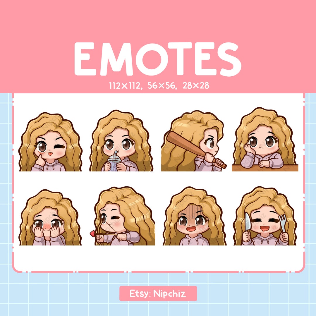 Girl Emote Bundle / Blonde Curly Hair Emotes for Streaming / 8 Cute ...