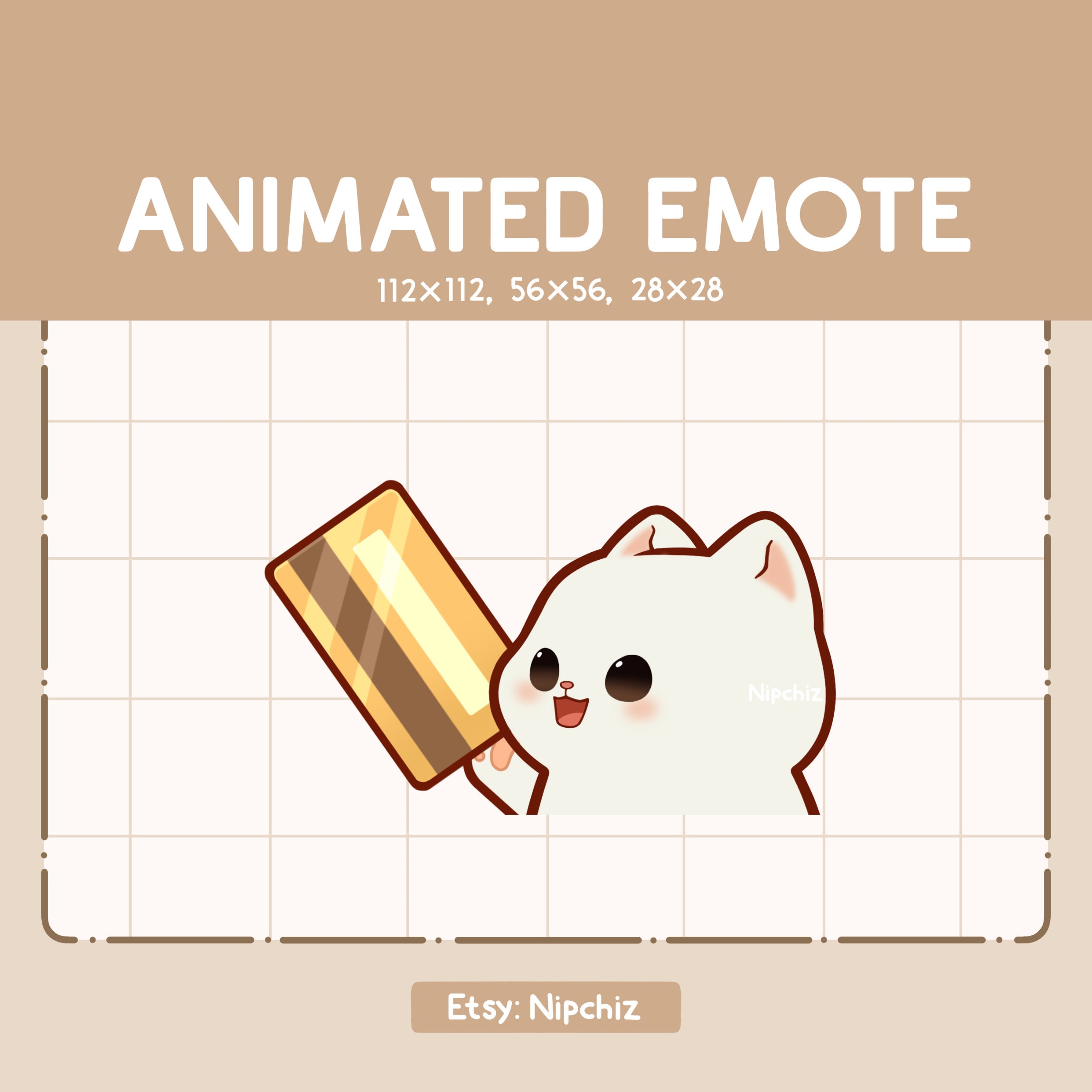 Animated Emote Adorable Chibi White Cat Gladly Giving His Card / Ready ...