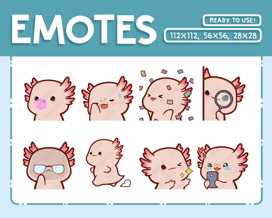 Axolotl Emotes Cute Emoji Pack 8 Axolotl Emotes for - Etsy