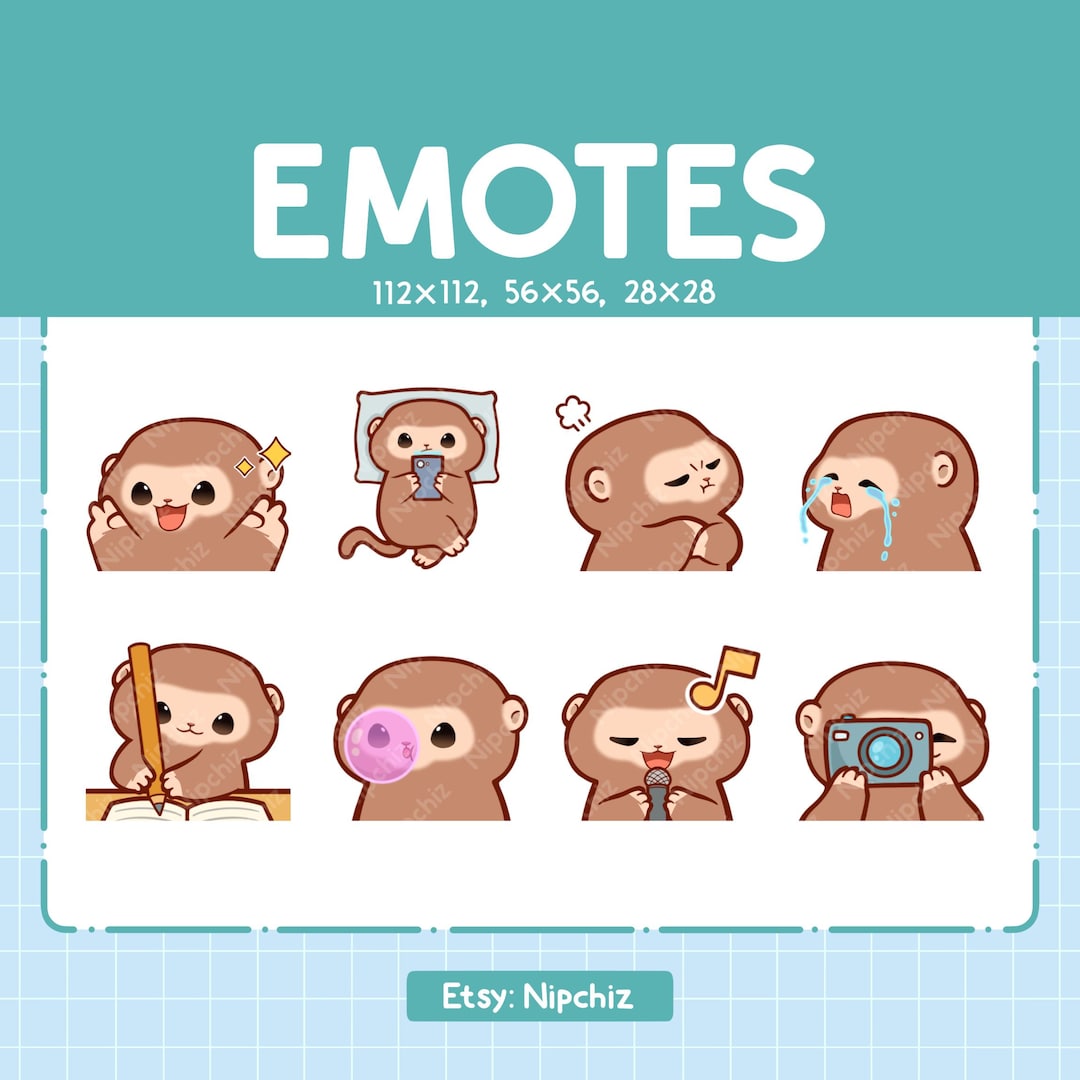 Monkey Emotes for Streamer (8) - Kawaii Cute Monkey - Emoji Pack for ...