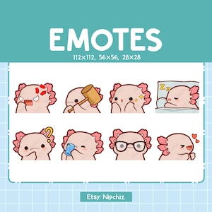 Cute Axolotl Emotes 8 Pack | Chibi Axolotl Emotes for Streamer | Kawaii ...