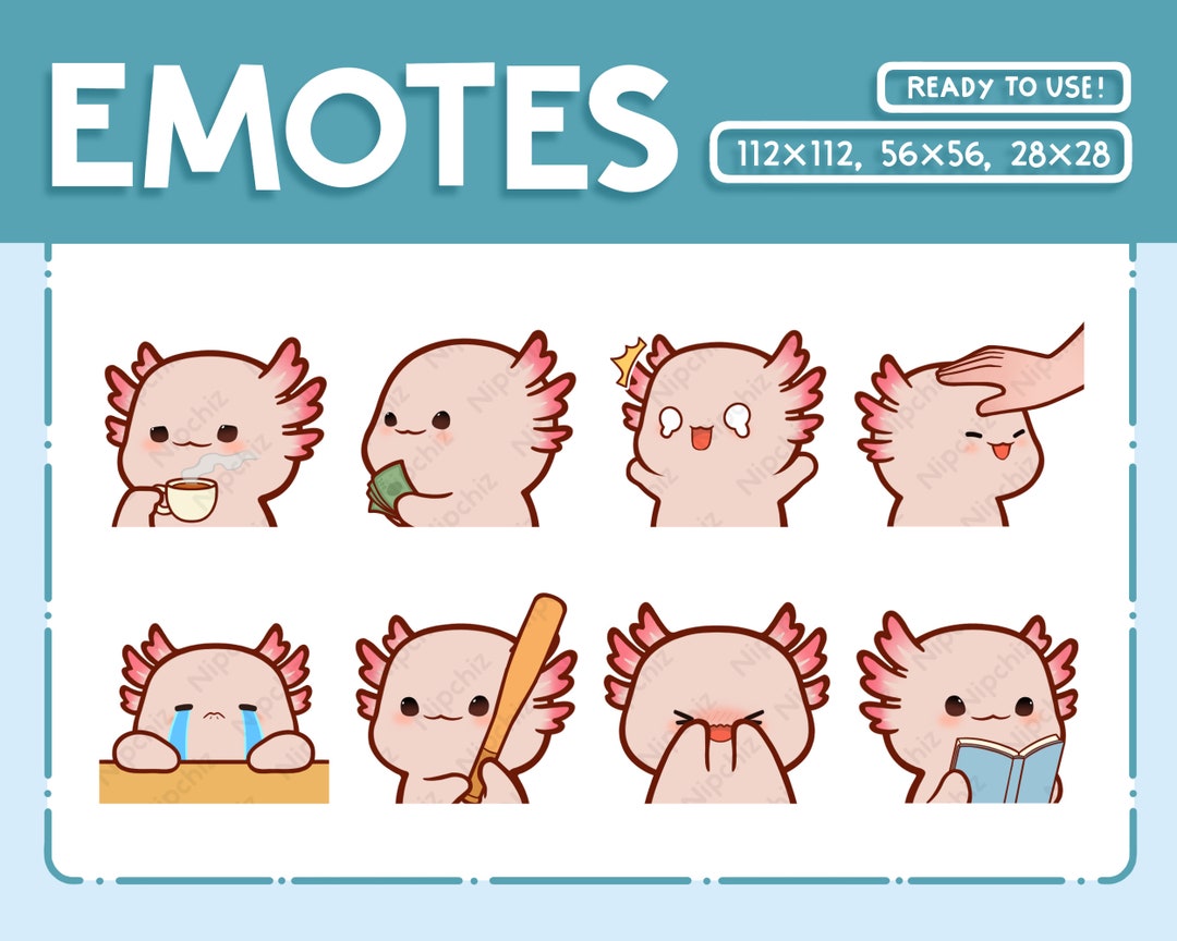 Kawaii Axolotl Emotes 8 Cute Emotes for Streamer Chibi - Etsy