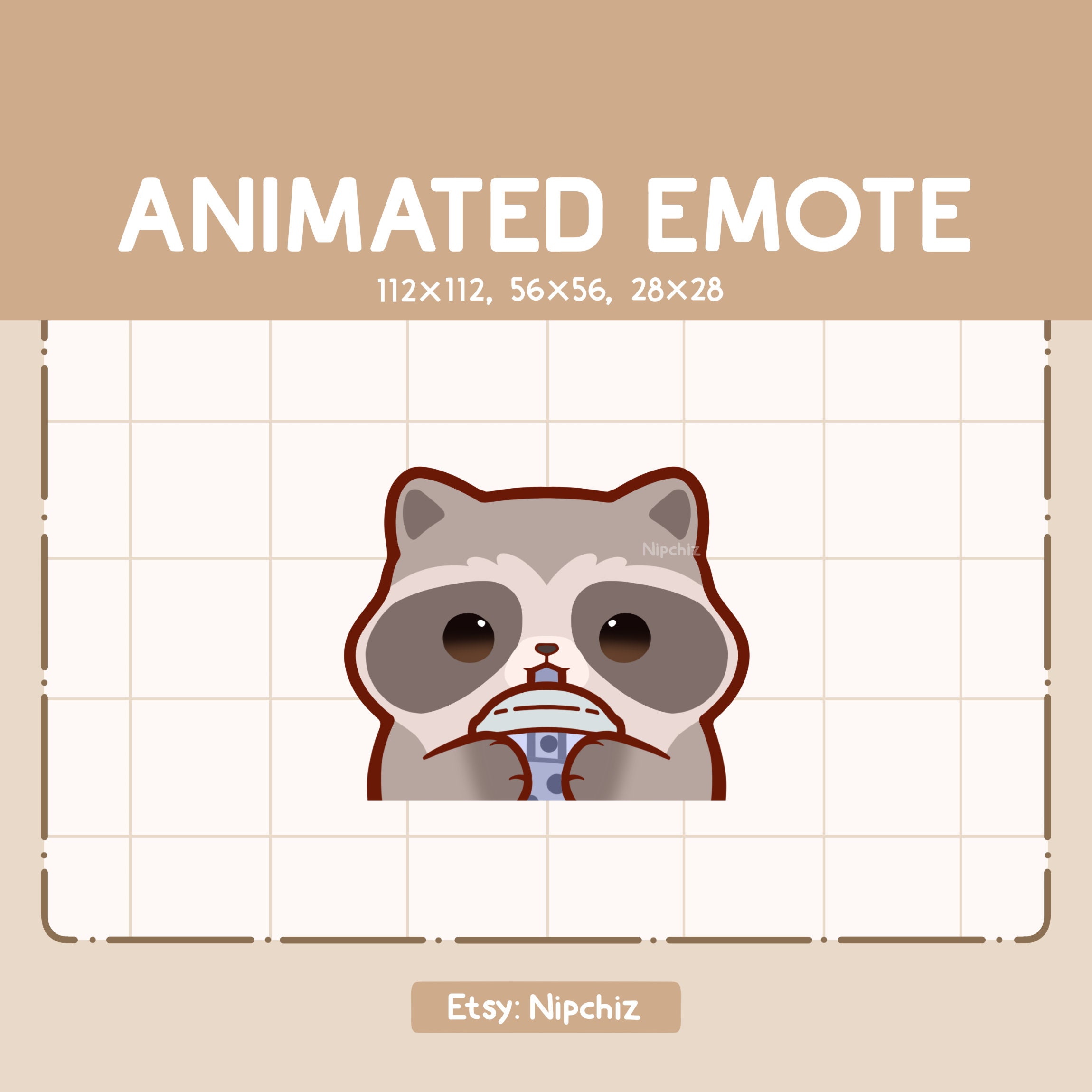 Animated Emote Cute Chibi Raccoon Sipping Boba - Cute Animal - Kawaii ...