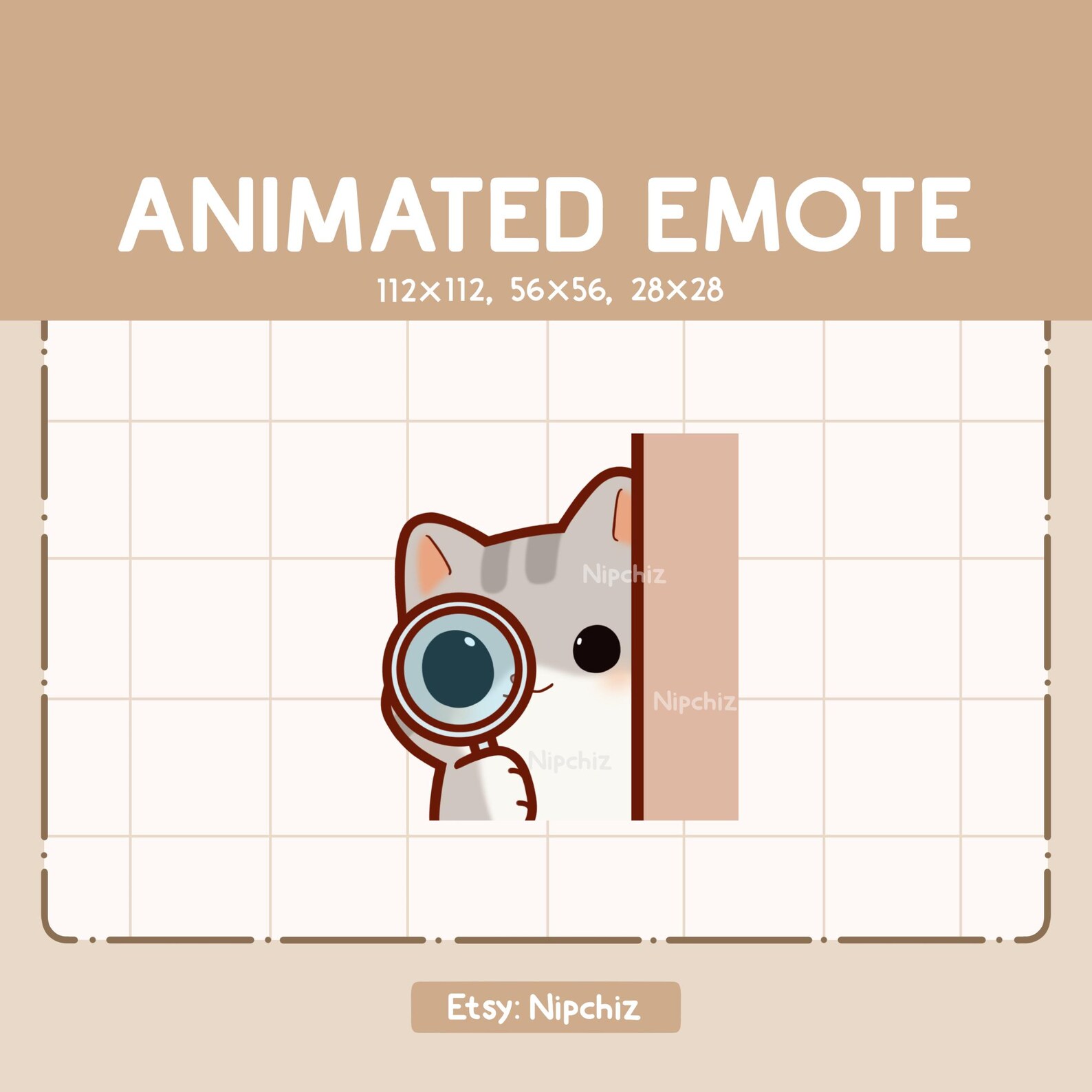 Animiertes Emote Chibi Grau getigerte Katze neugierig mit Lupe ...