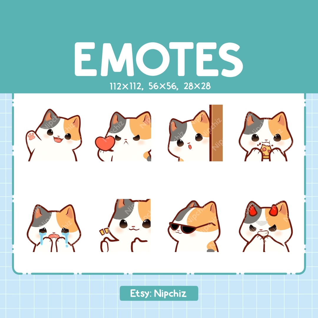 Calico Cat Emotes for Streaming | Kawaii Animal Emoji | (8) Cute Calico ...