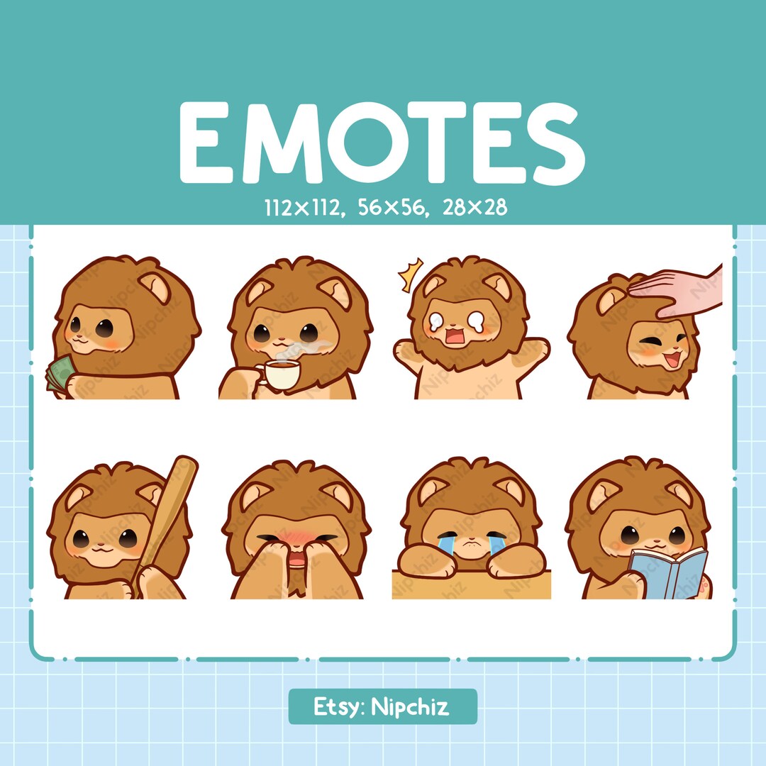 Chibi Lion Emotes for Streaming - (8) Kawaii Emotes – Cute Lion Emote ...