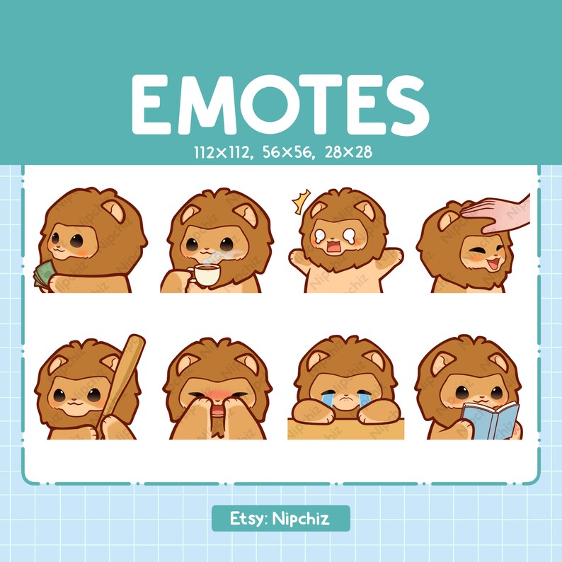 Chibi Lion Emotes for Streaming - (8) Kawaii Emotes – Cute Lion Emote ...