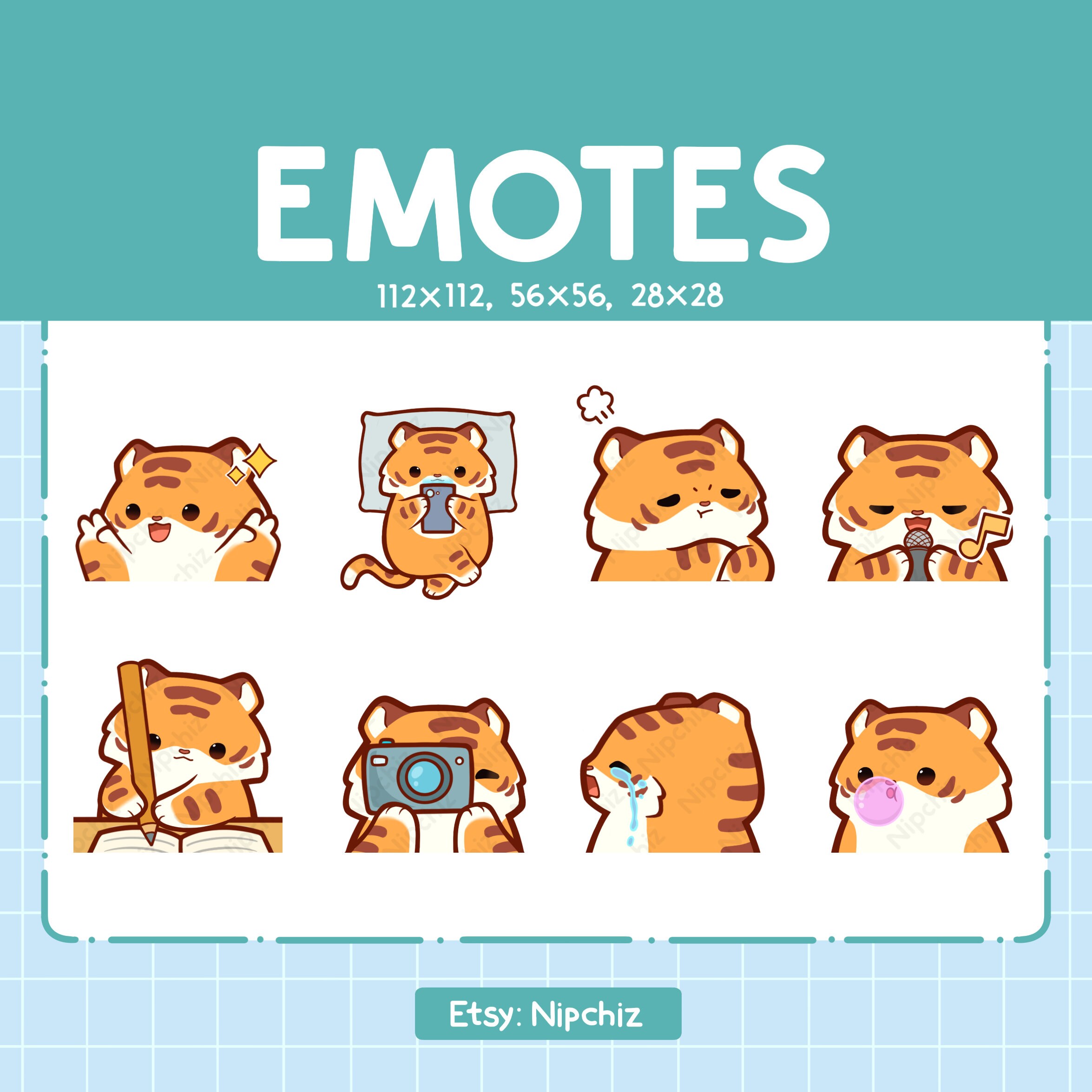 Tiger Emotes for Streaming | Kawaii Animal Emoji | (8) Cute Tiger Emote ...