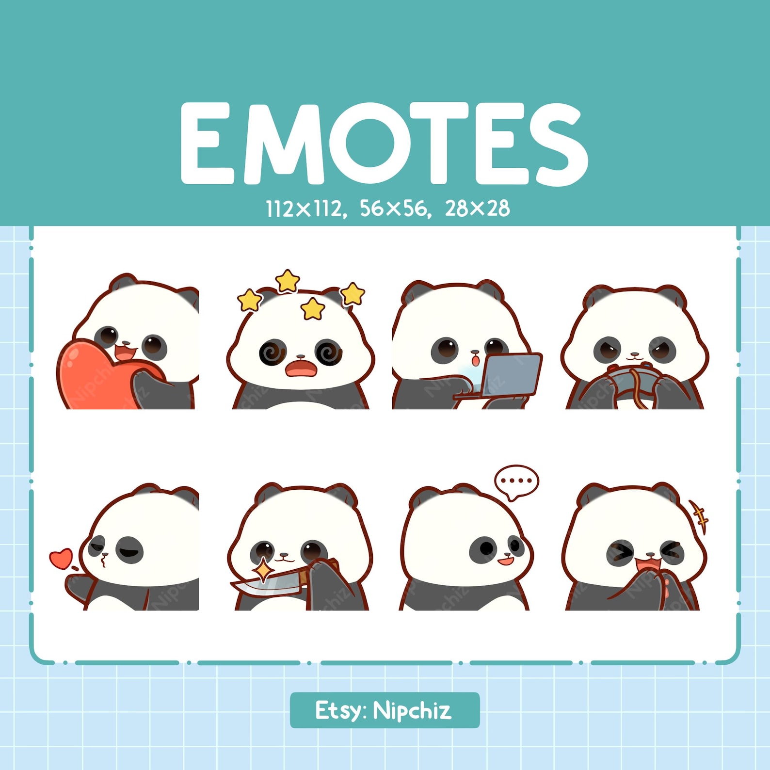 Emotes Panda / 8 Cute Emotes for Streaming / Digital / Chibi Panda ...