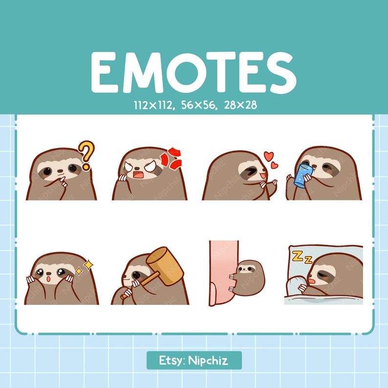Chibi Sloth Emotes for Streamer (8) - Kawaii Cute Sloth - Emoji Pack ...