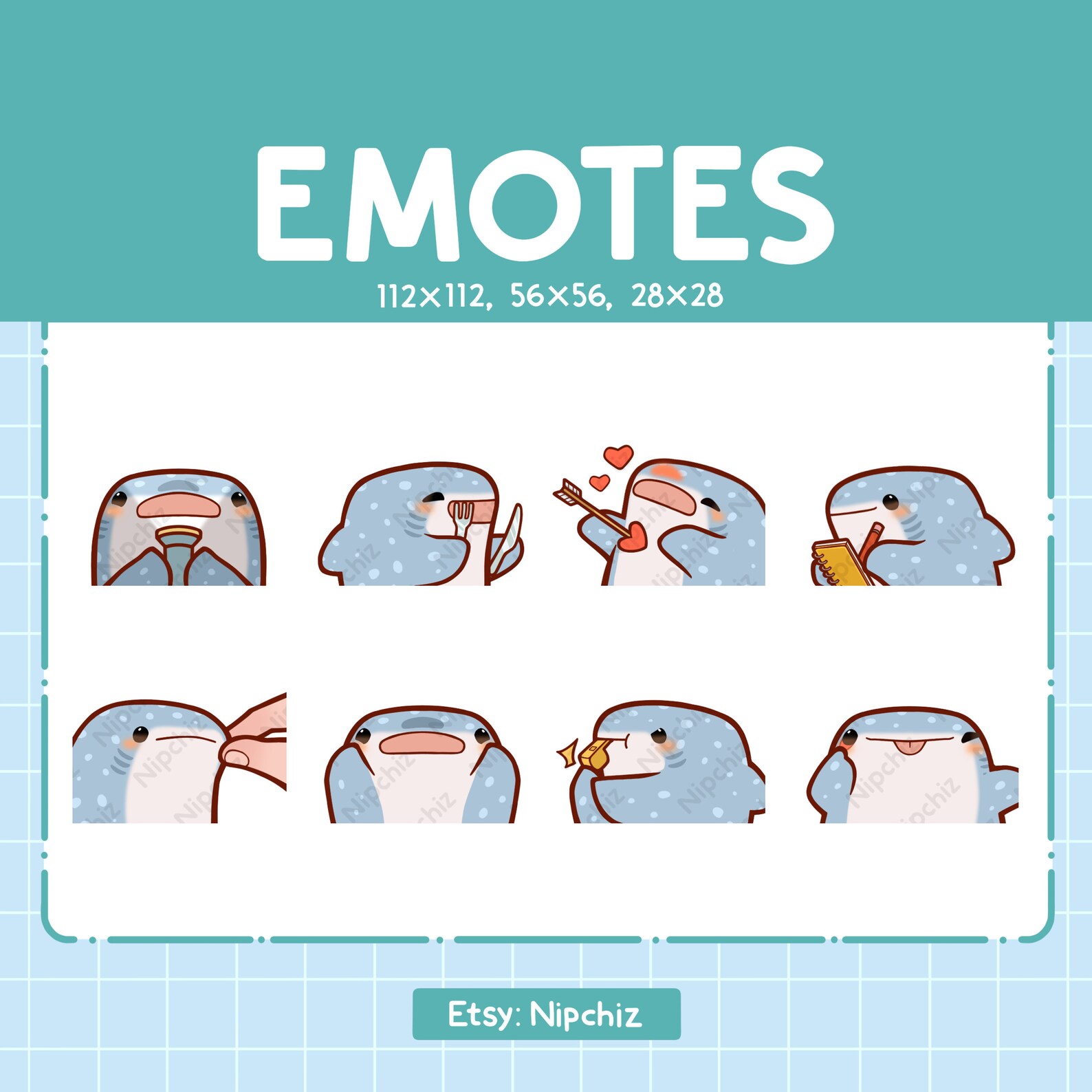 Whale Shark Emotes / Cute Emoji Pack / 8 Whale Shark Emotes for ...