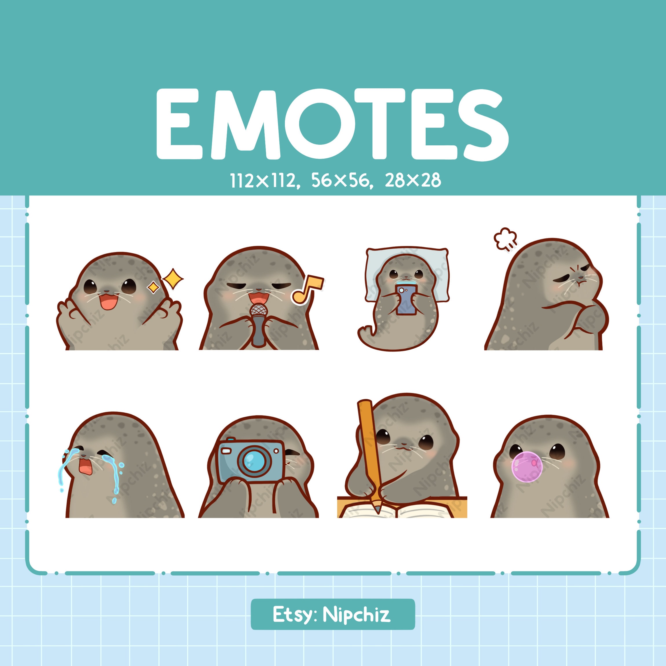 Chibi Seals Emotes for Streamer (8) - Kawaii Cute Baby Seals - Emoji ...