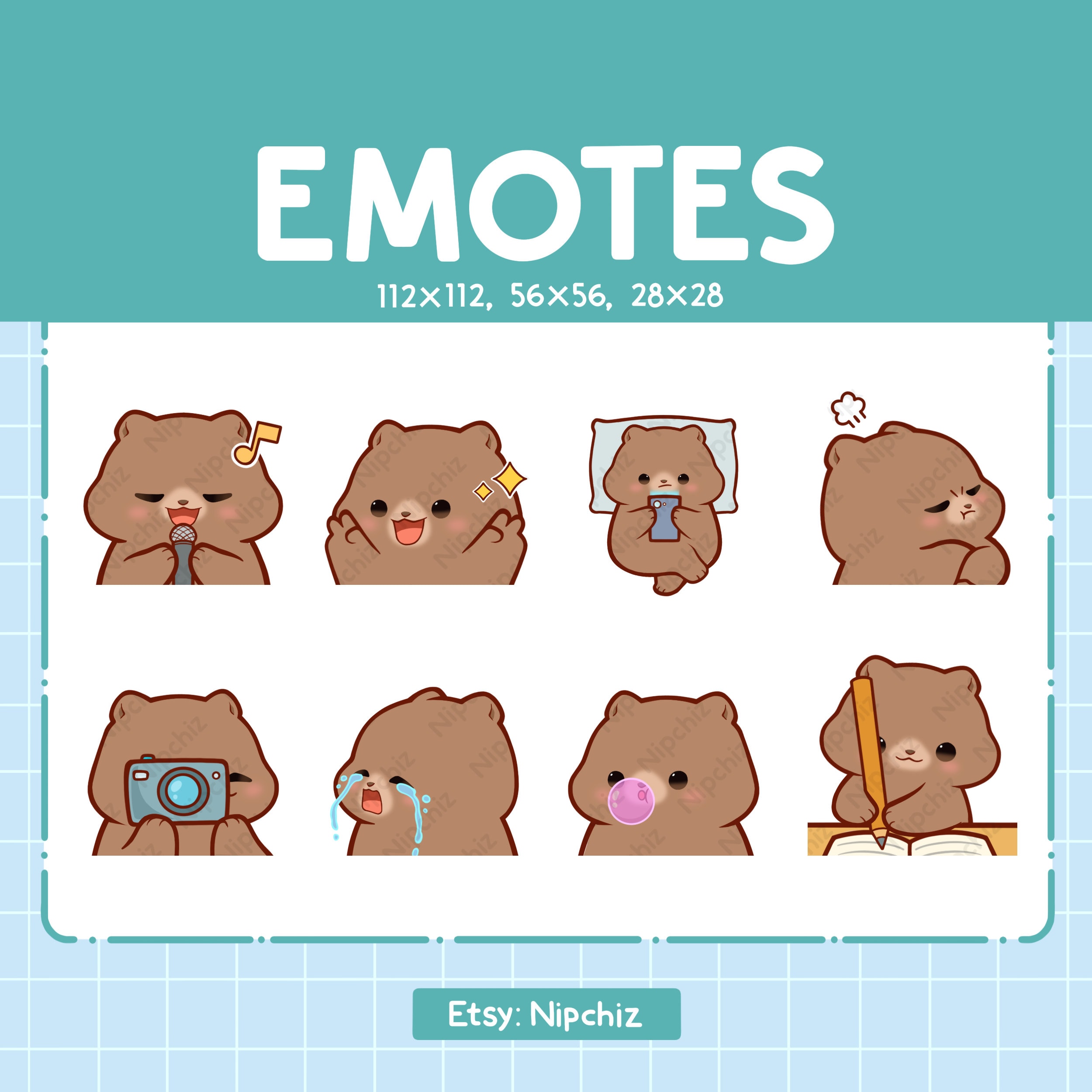 Chibi Bear Emotes for Streamer (8) - Kawaii Cute Grizzly Bear - Emoji ...