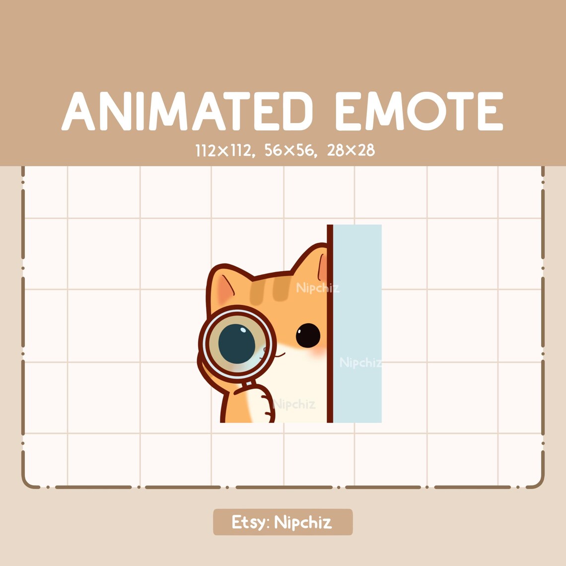 Animated Emote Chibi Curious Orange Tabby Cat With Magnifying Glass is ...