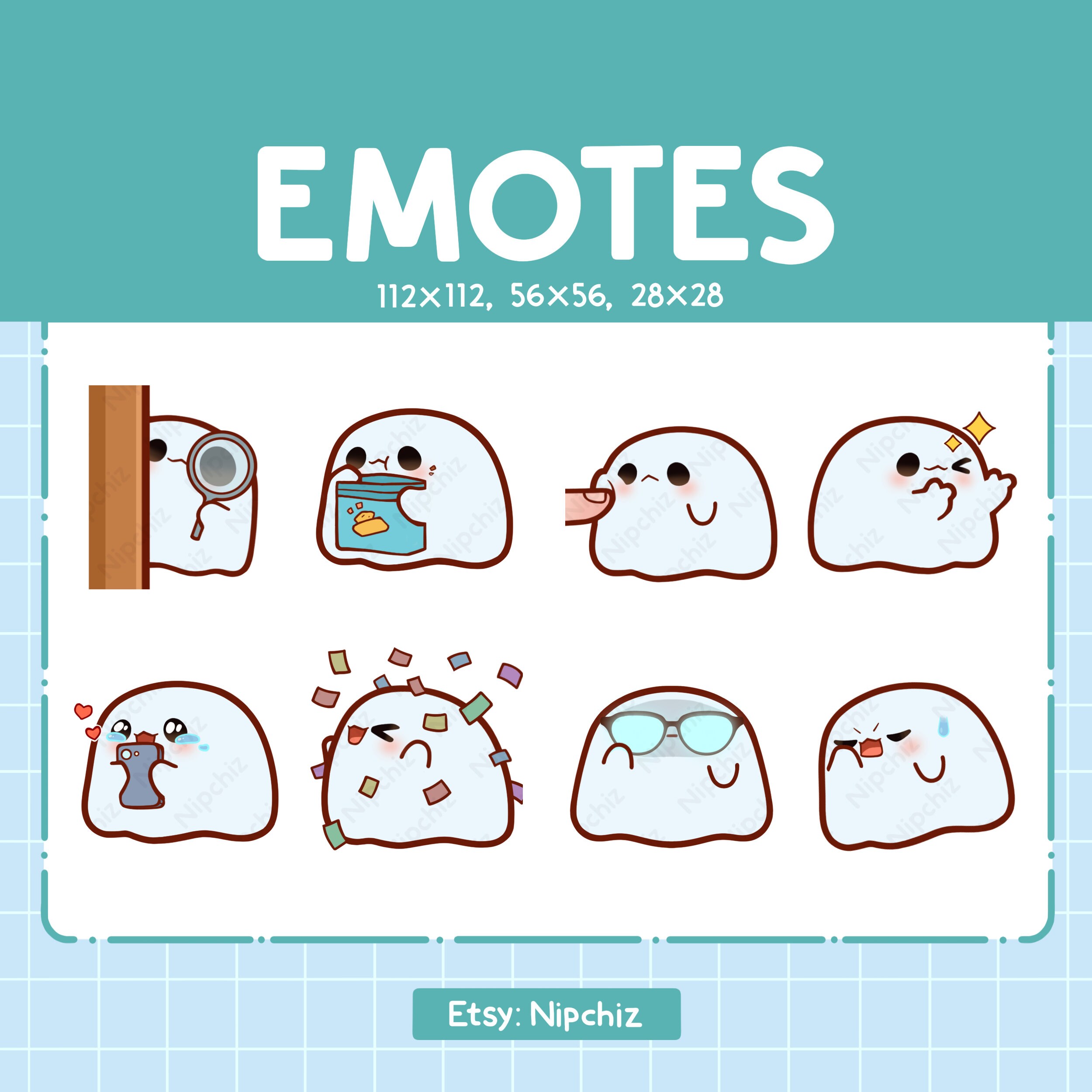 Cute Ghost Emotes 8 Pack / Chibi Ghost Emotes for Streamer / Kawaii ...