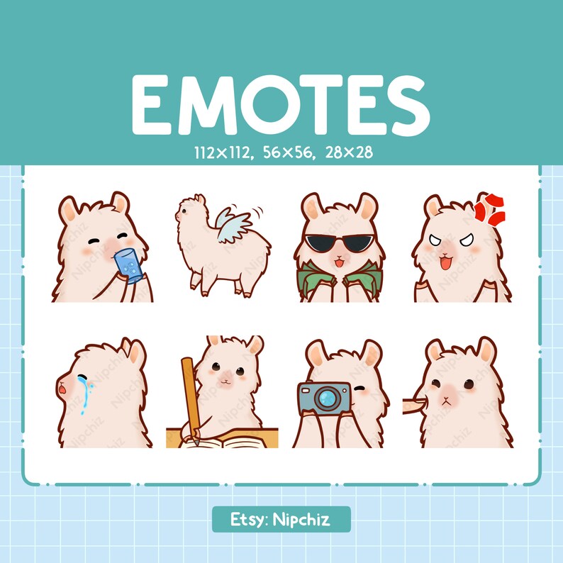 Llama Emotes for Streaming Kawaii Animal Emoji 8 Cute Llama Emote Pack ...