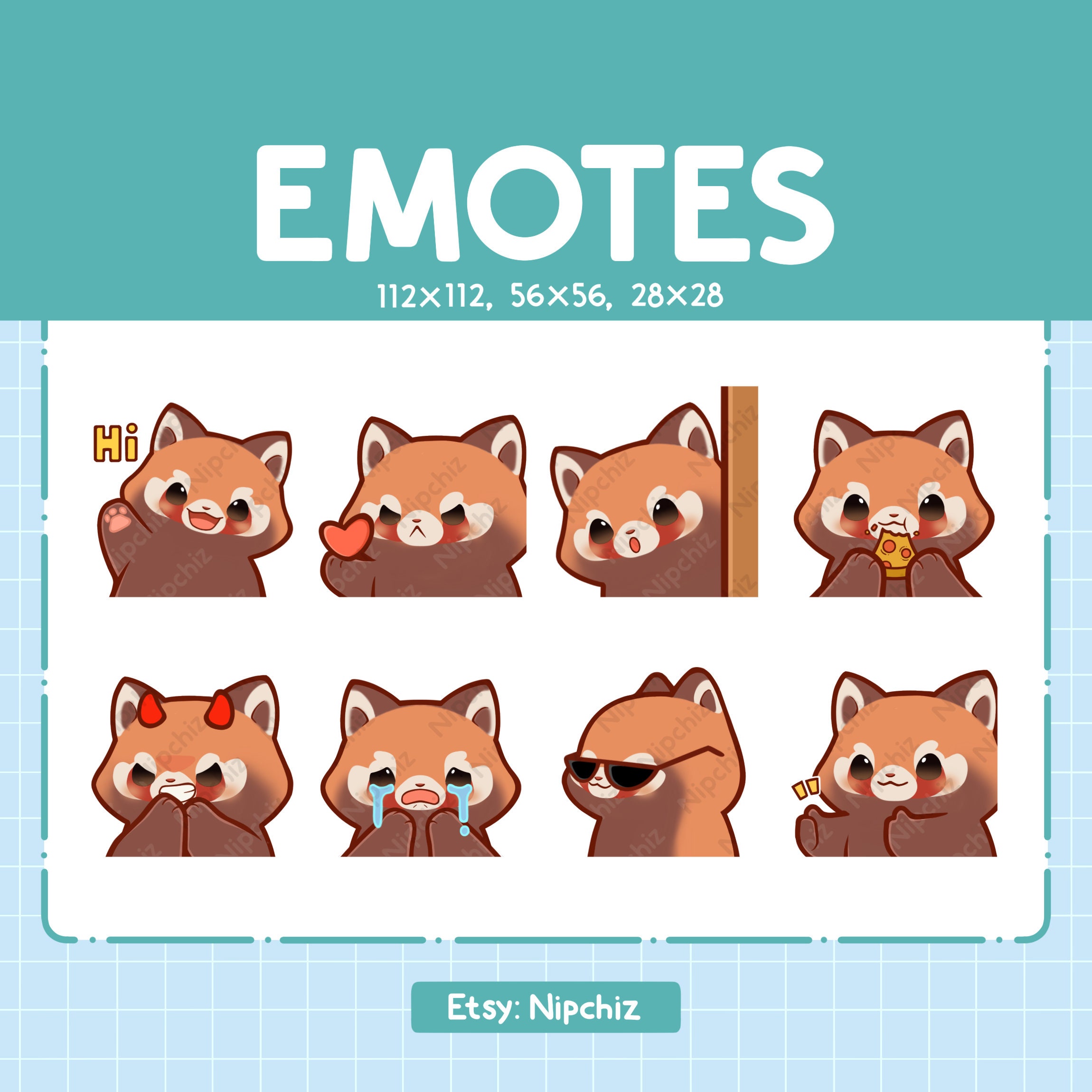 Red Panda Emotes for Streaming | Kawaii Animal Emoji | (8) Cute Red ...