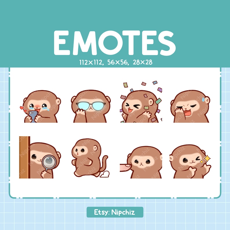 Cute Monkey Emotes | 8 Emotes for Streamer | Cute Baby Monkey Emote ...
