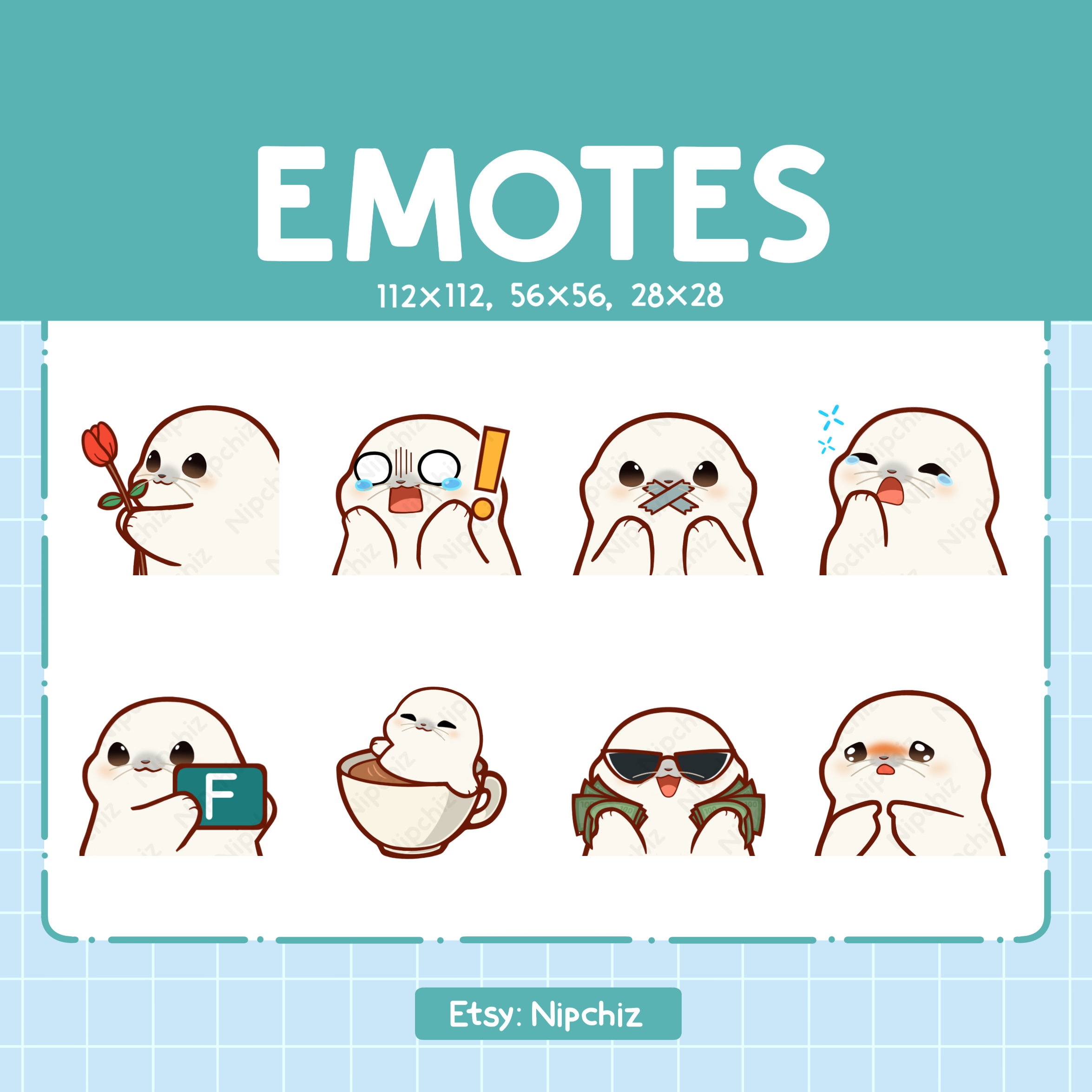 Chibi Harp Seals Emotes for Streamer (8) - Kawaii Cute Harp Seals ...