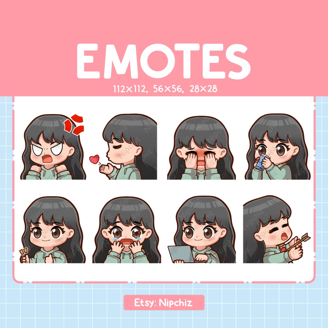 Cute Girl Emotes for Streamer (8) | Streaming | Black Hair | Brown Eyes ...