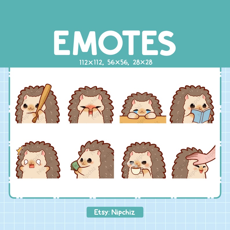 Hedgehog Emotes / Cute Emoji Pack / 8 Hedgehog Emotes for Streaming ...