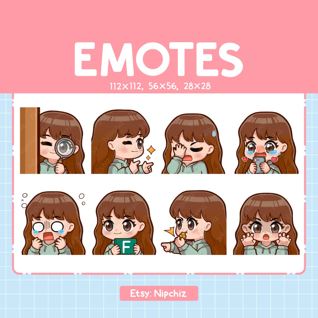 Cute Girl Brown Hair Emotes 8 Pack / Chibi Girl Emotes for Streamer ...
