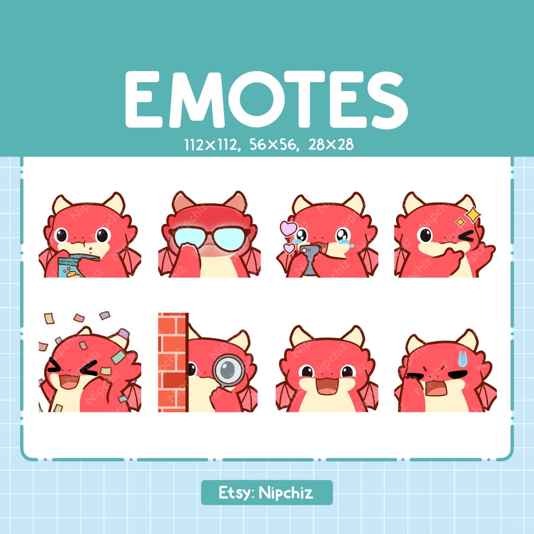 Kawaii Red Dragon Emotes (8) – Cute Emotes for Streamer – Chibi Red ...