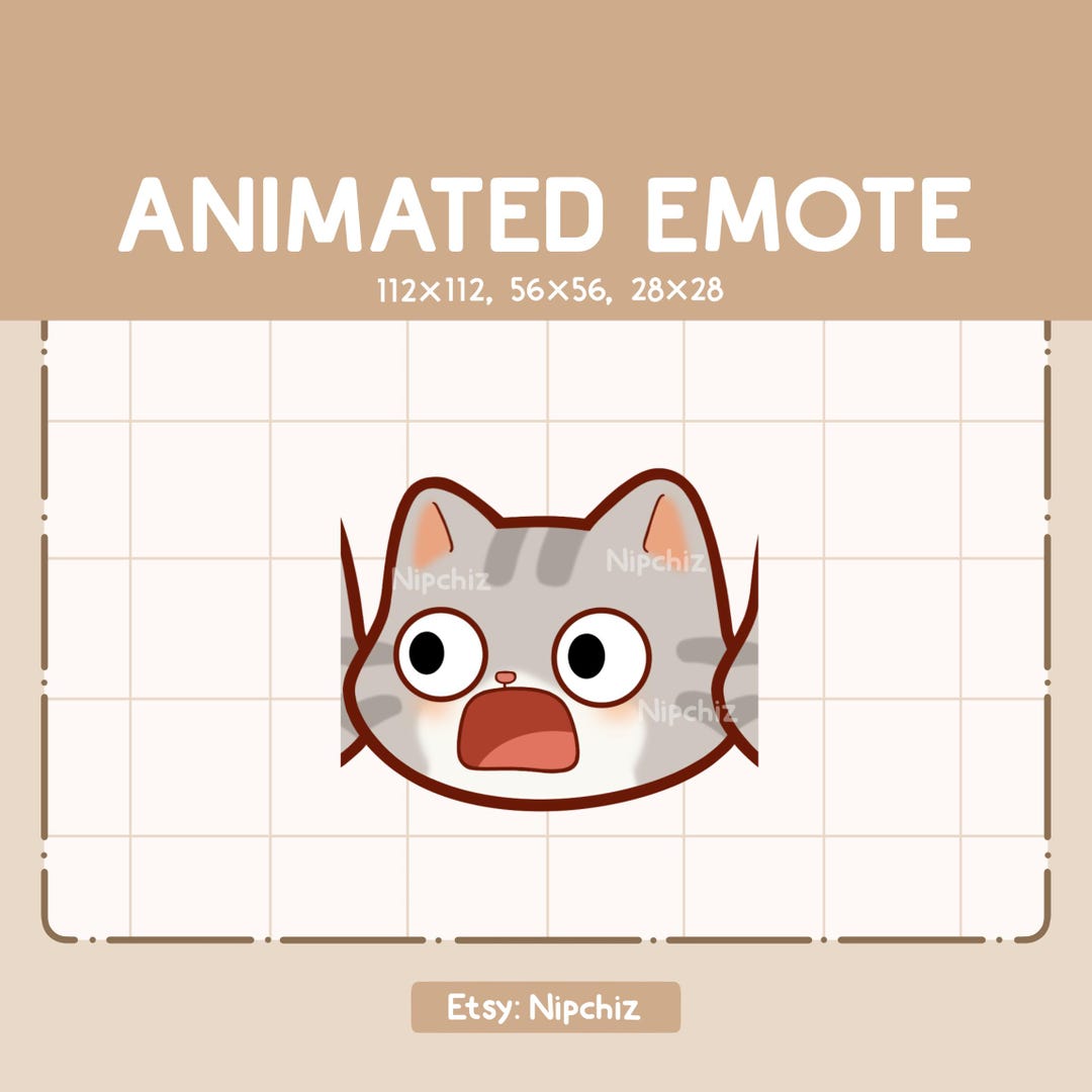 Animated Emote Chibi Shocked Gray Tabby Cat is Surprised - Adorable ...